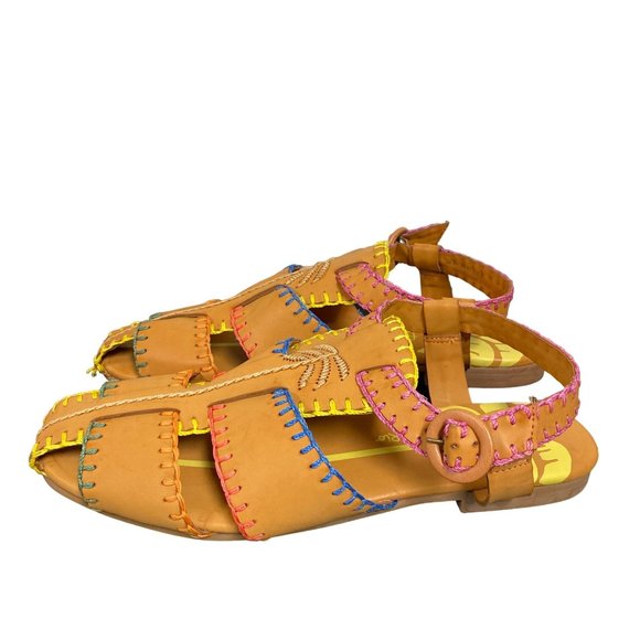 FARM Rio | Shoes | Farm Rio Caramel Palm Tree Sandal Tan Rainbow Stitch ...